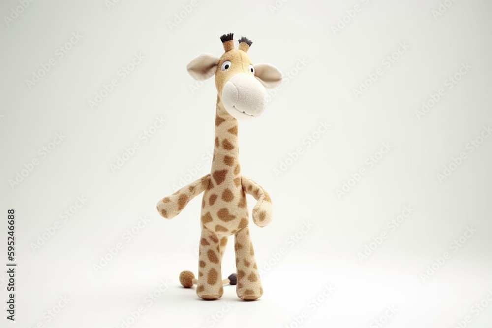Simple cute giraffe stuffed toy waving in cartoon style on white ...