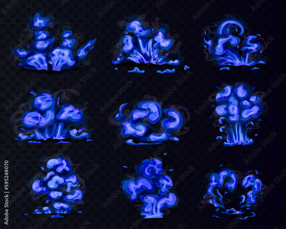 Vetor de Blue fire explosion ui animation sprite vector set. Cartoon ...