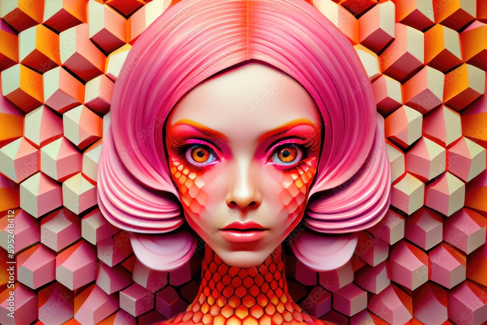 Futuristic stylish fashion art with hexagonal shape pattern and vivid ...