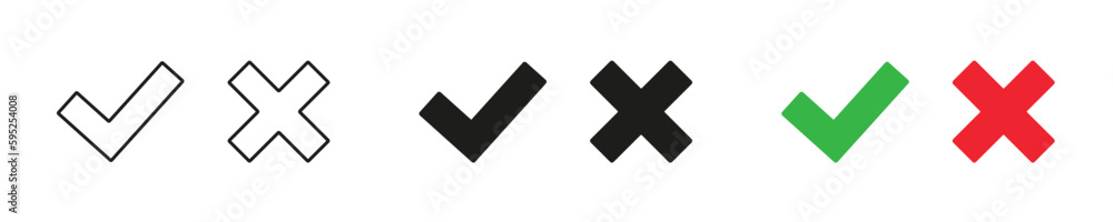 Checkmark icon vector set. Green and red check mark icon. Vector ...