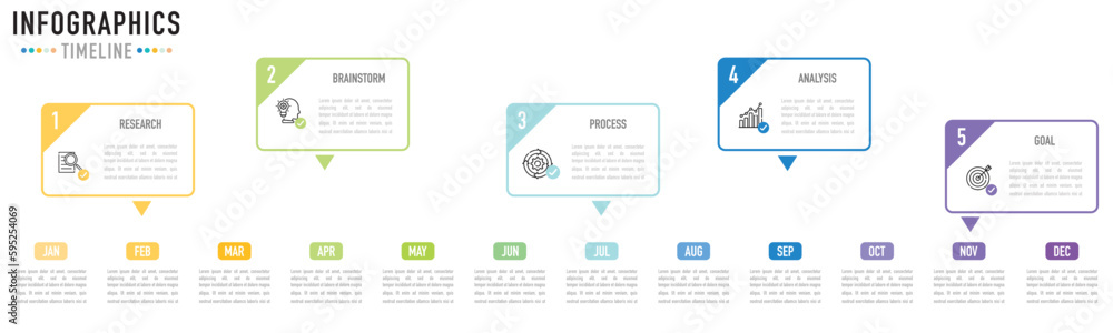 Timeline infographic template or element with 5 step, process, option ...