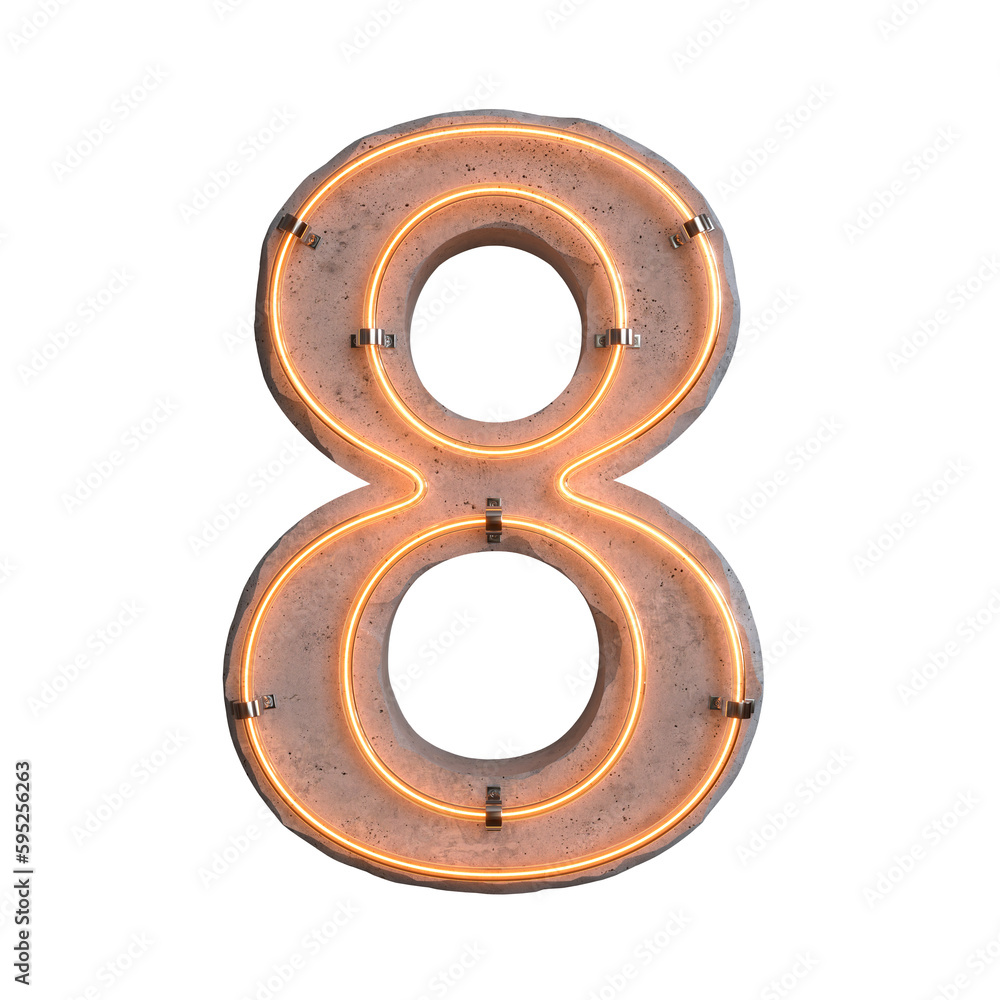 Concrete neon light Number 8 on transparent background, PNG file Stock ...
