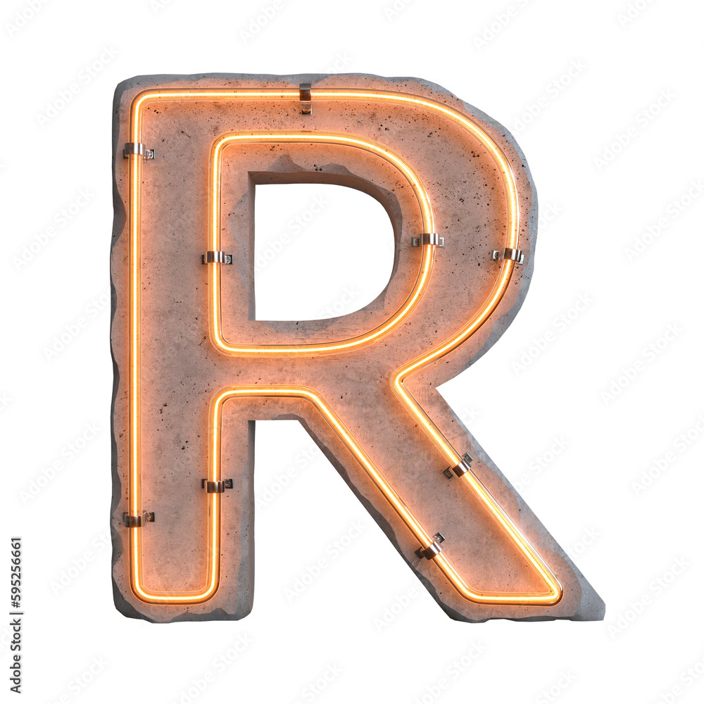 Concrete neon light alphabet R on transparent background, PNG file ...