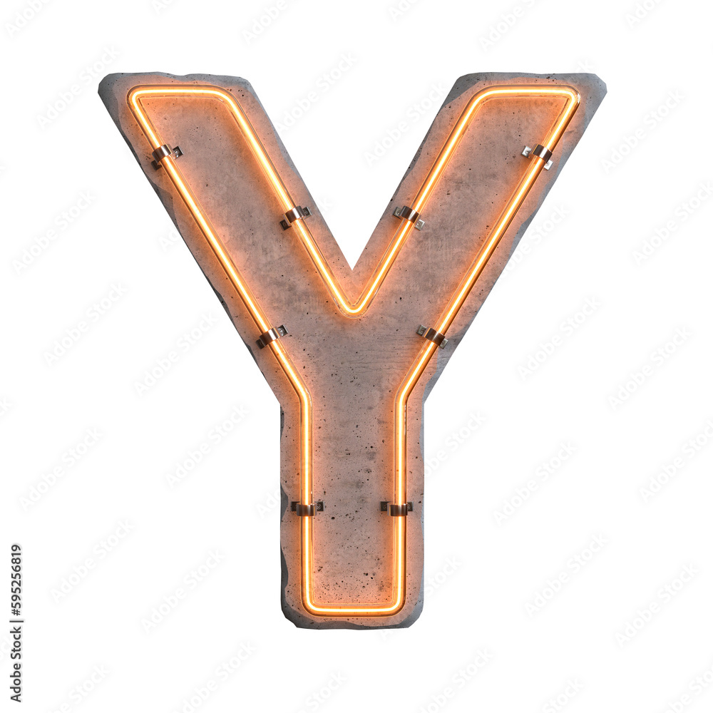 Concrete neon light alphabet Y on transparent background, PNG file ...