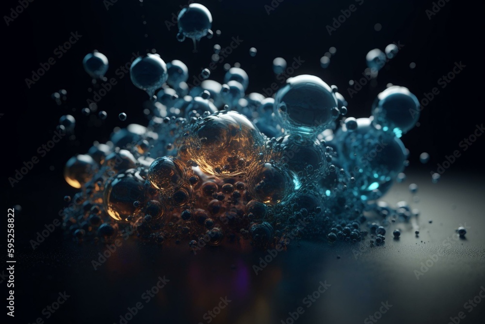 3D render of molecular states of matter: gas, solid, and liquid ...