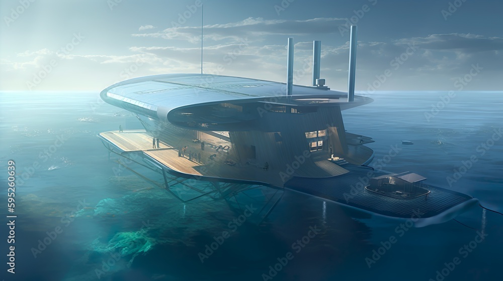 "Floating Dream Home: A Modern House on Water" Stock Illustration ...