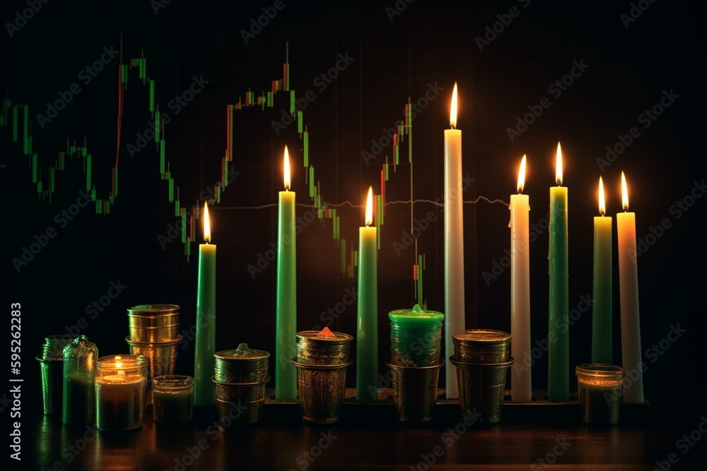 Crypto market graph with green candlesticks, indicating rise. Shows ...