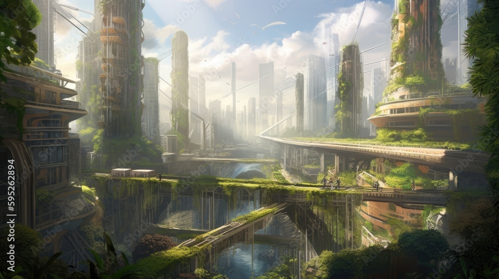 Imaginative Depiction of a Futuristic Zero-Carbon World, Showcasing ...