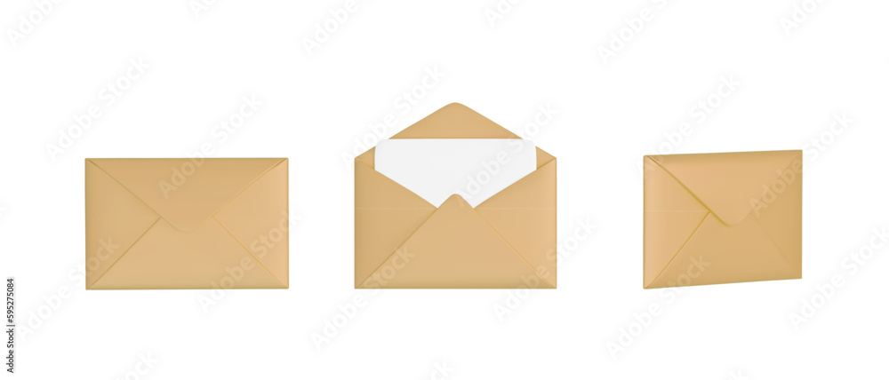 3D Vector Illustrations Set of yellow mail envelope icon. Folded and ...