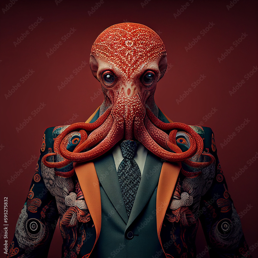 Realistic lifelike octopus in dapper high end luxury formal suit and ...