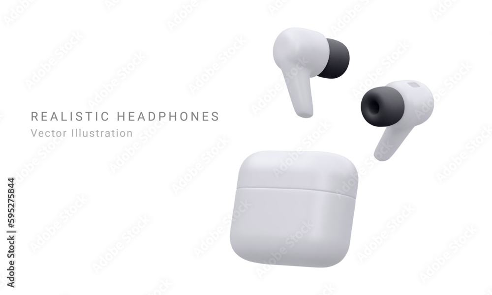 Realistic Detailed white 3d Wireless Headphones Technology Device ...
