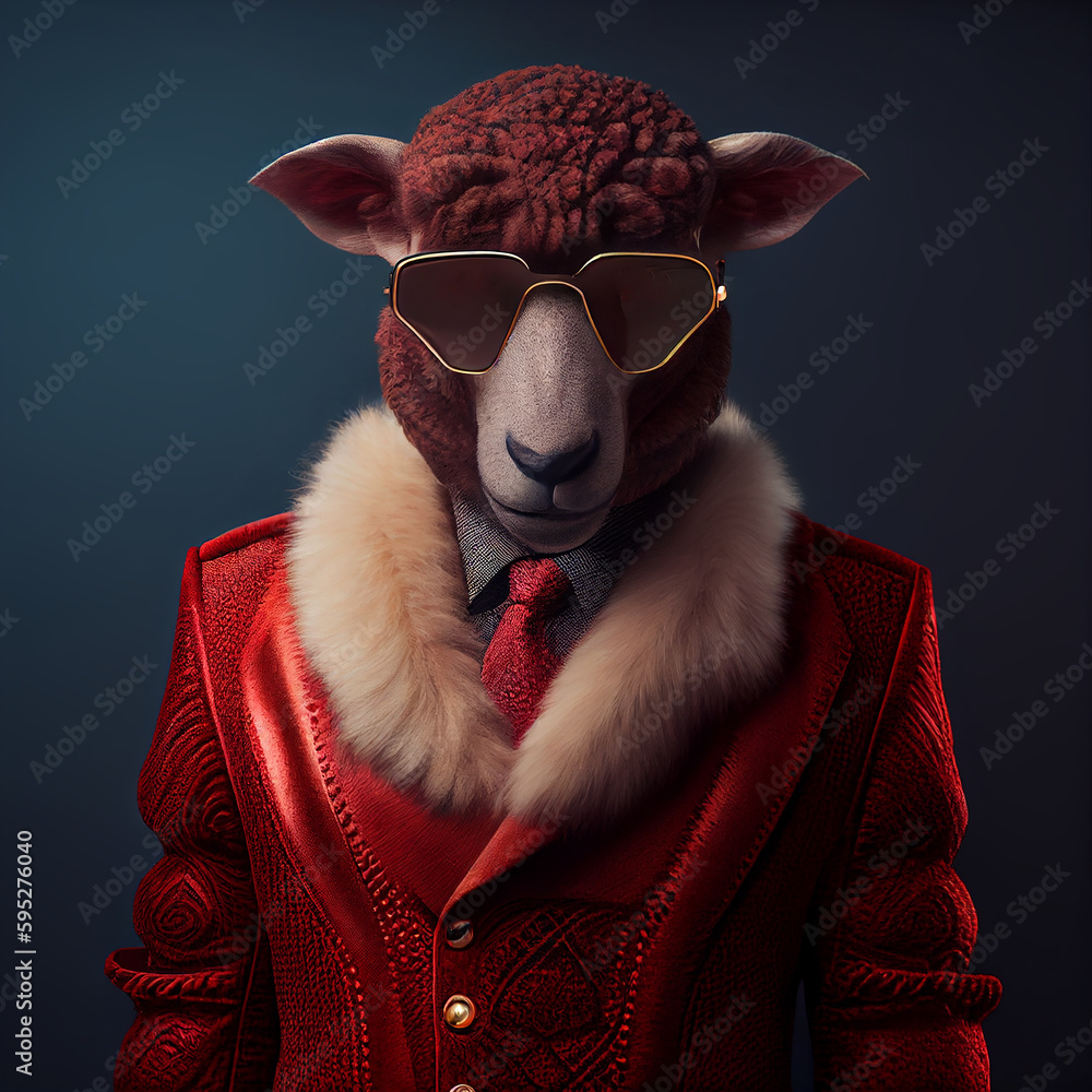 Realistic lifelike sheep lamb in dapper high end luxury formal suit and ...