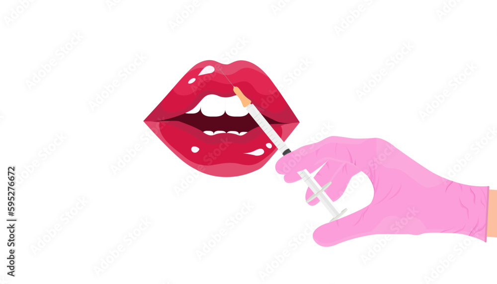 Lip injection. Cartoon red aesthetic beautiful lips, medical plastic ...