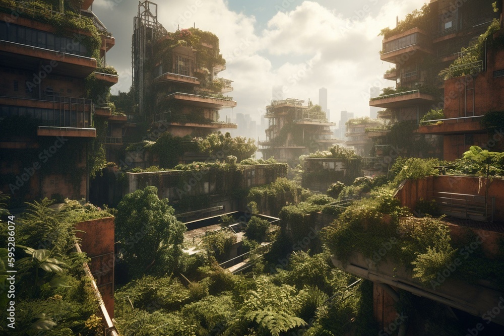 High-tech urban landscape of future city with towering buildings and ...