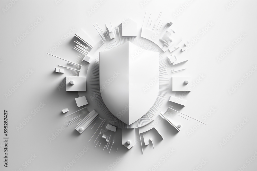 cybersecurity, white shield on white background with copyspace, created ...
