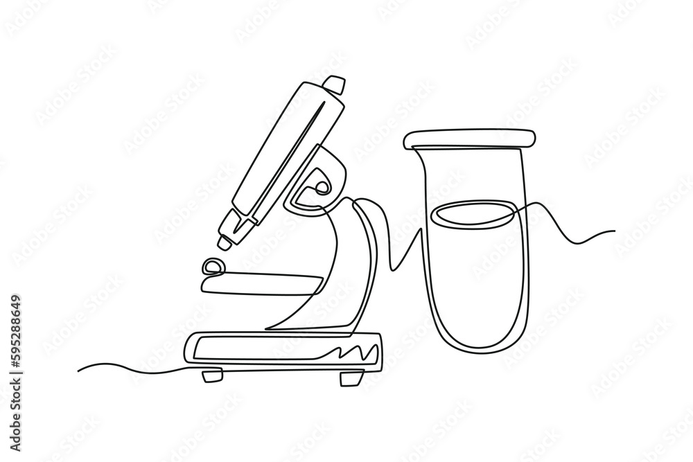 Continuous one line drawing microscope checking blood. World blood day ...