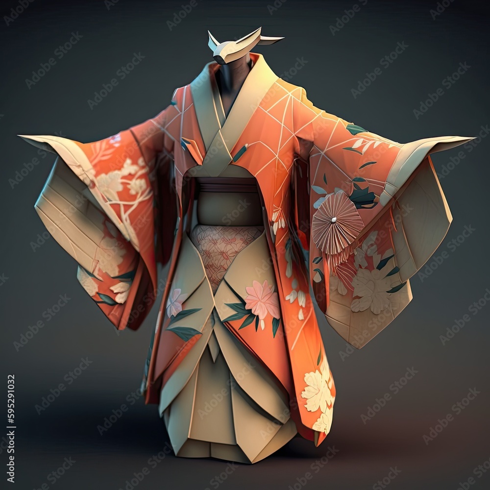 Origami kimono papercraft on a studio background created using ...
