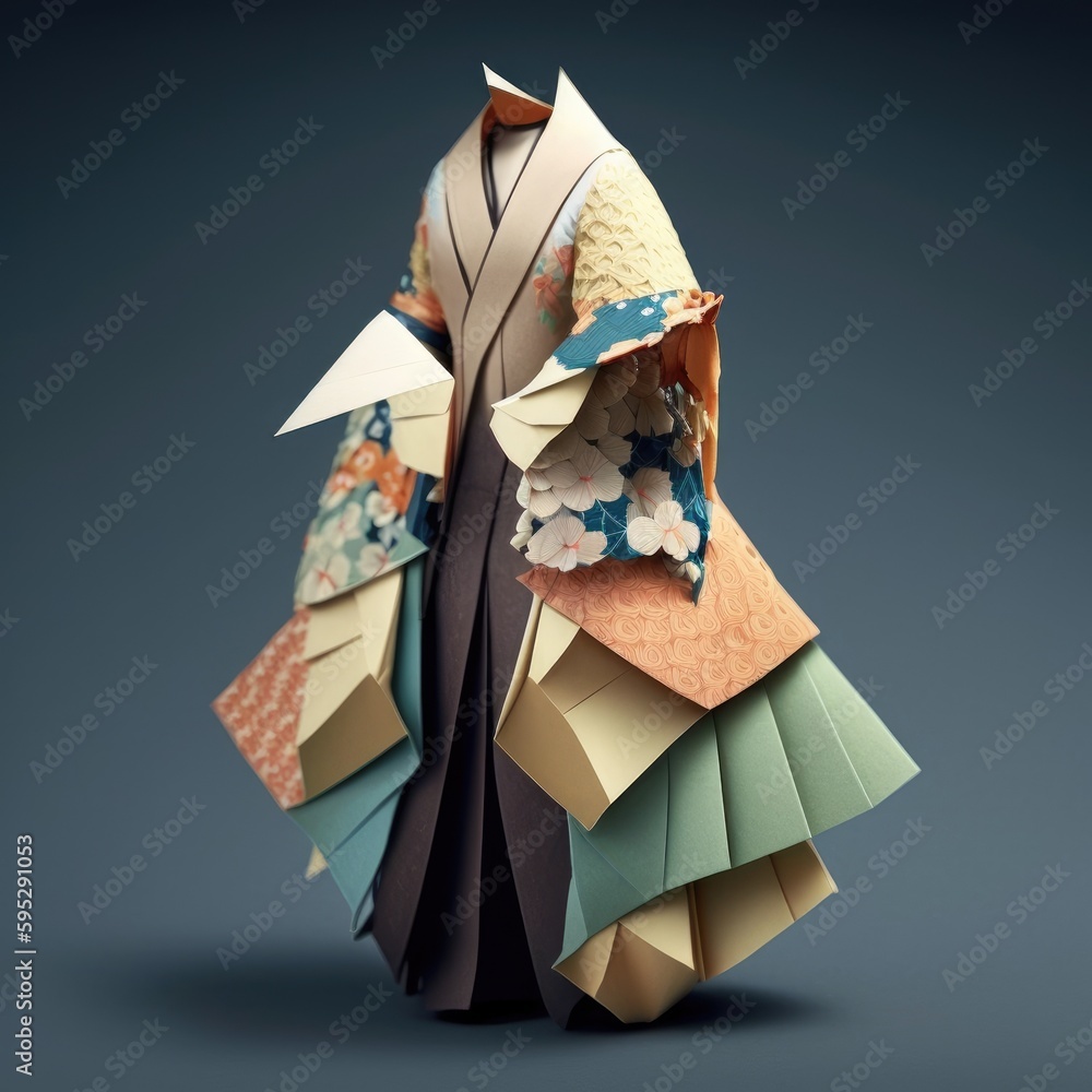 Origami kimono papercraft on a studio background created using ...