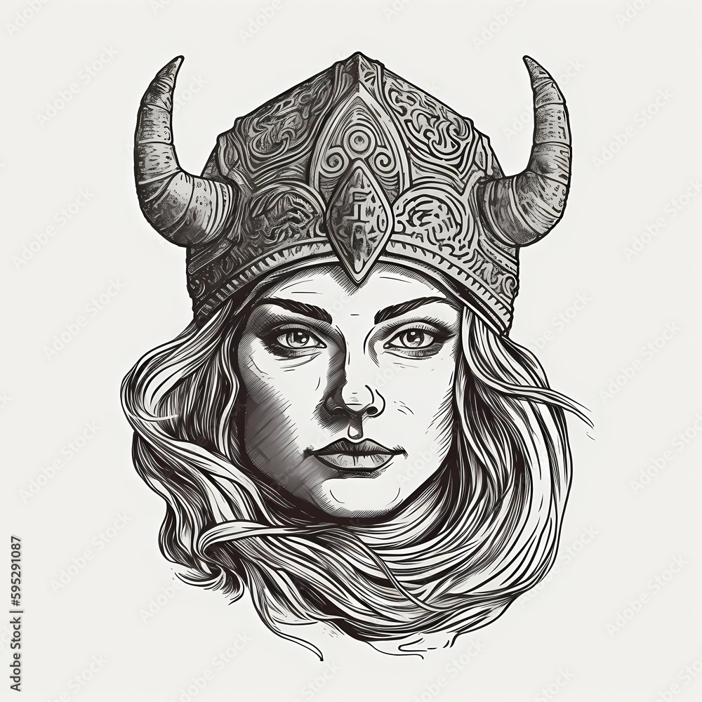 Viking woman head vector illustration for logos or tattoos. Generative ...