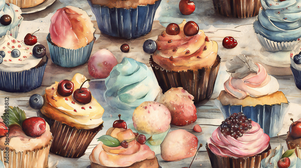 Seamless pattern with cupcakes , seamless texture., Generative AI Stock ...