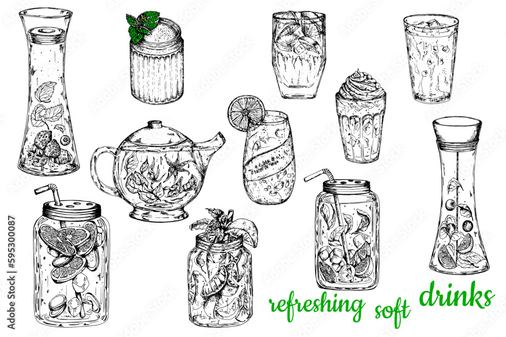 Refreshing summer soft drinks.Set.Healthy lifestyle.Vector stock ...