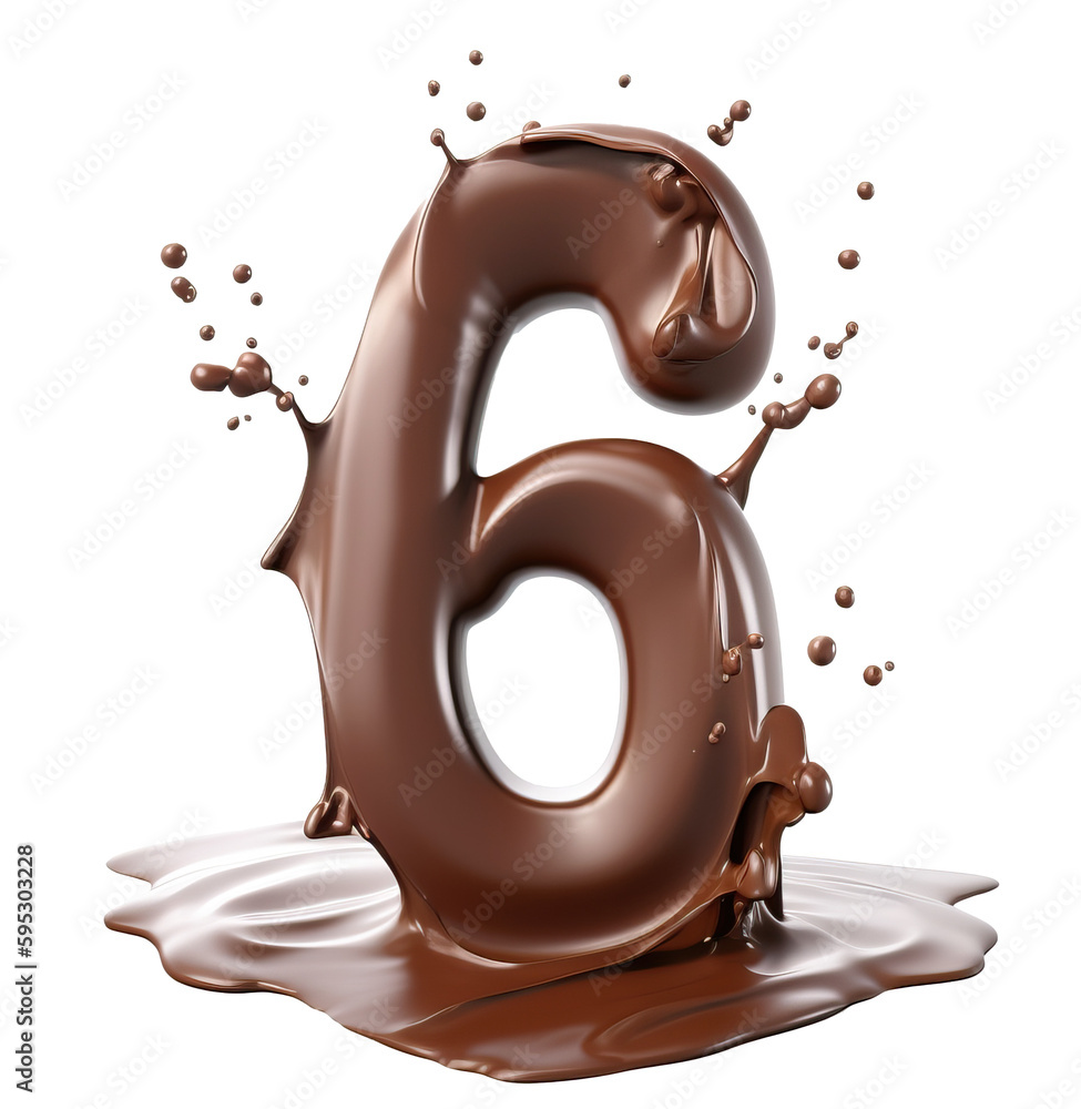 Number 6 made of melting chocolate in splash cutout. Generative AI ...