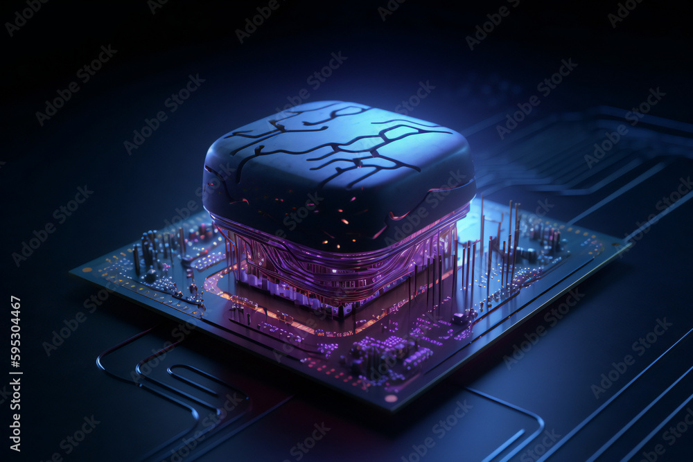 A sleek and futuristic brain-shaped AI computer processor captures the ...