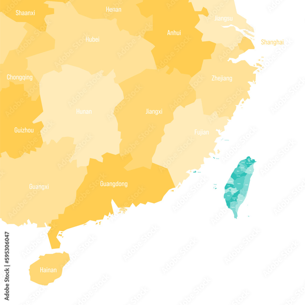 Vektorová grafika „Political map of Taiwan and China focused on Taiwan ...