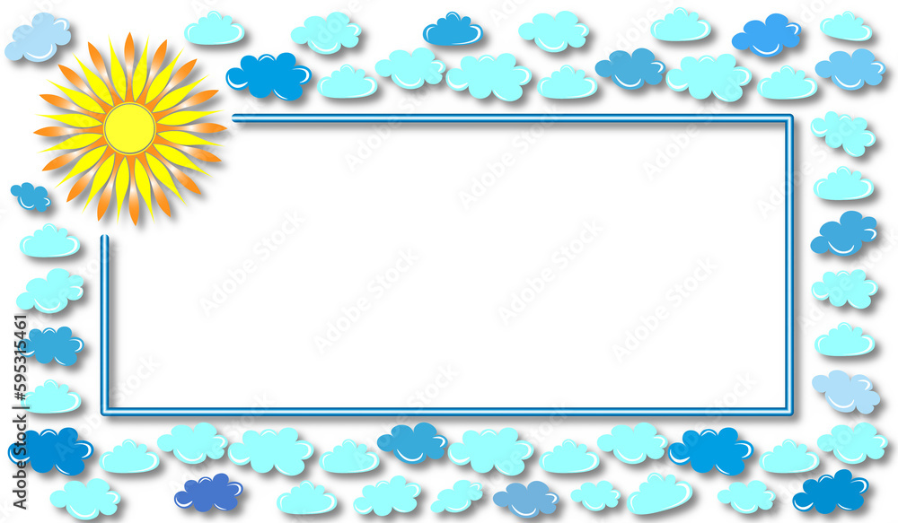 beautiful frame with bright sun and clouds, on a white background Stock ...