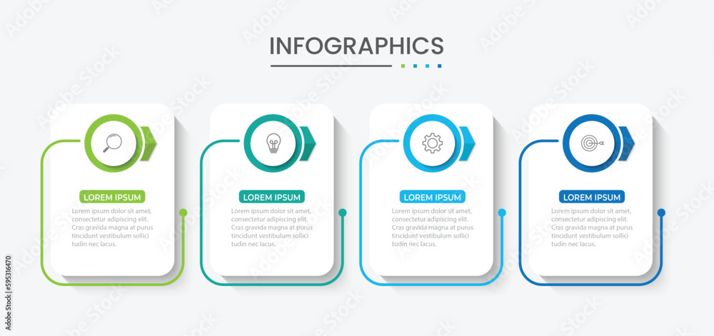 Thin line process business infographic with square template. Vector ...