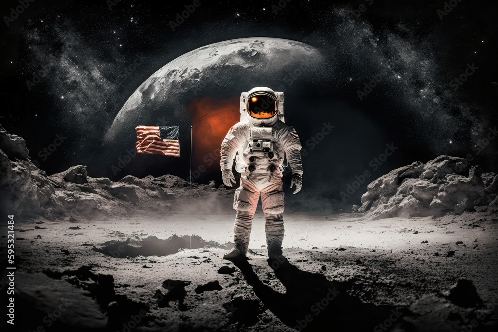 Astronaut in New Galactic World: Apollo 11 Mission. Generative AI Stock ...