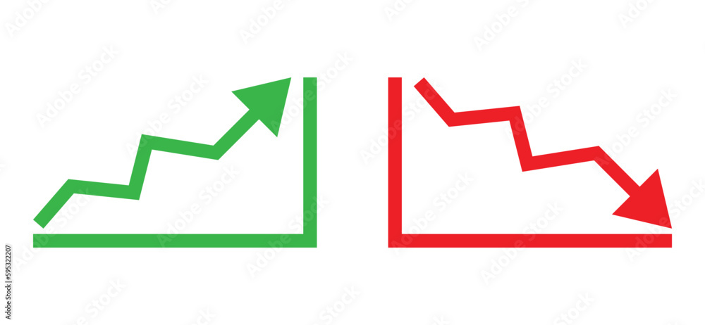 Graph going Up and Down sign with green and red arrows vector. Flat ...
