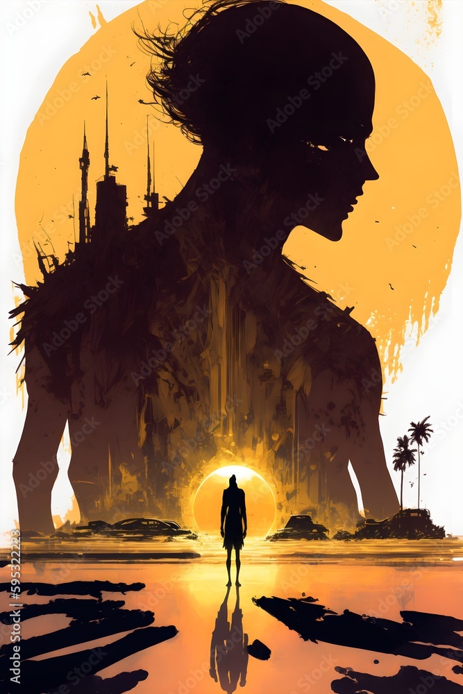Alien silhouette Large Sun beach coastal city Erin HansonDonato ...