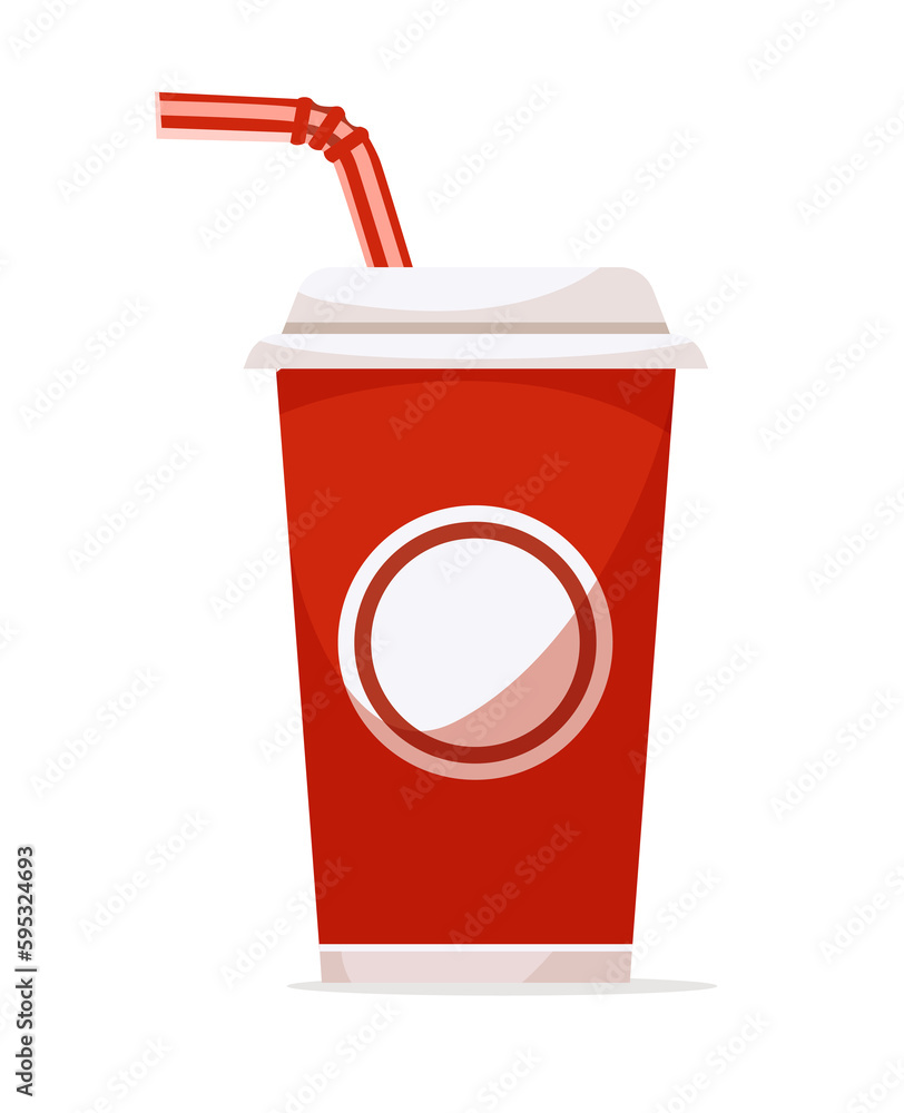 Paper cup for drinks with lid and red straw. Cola water soda juice ...