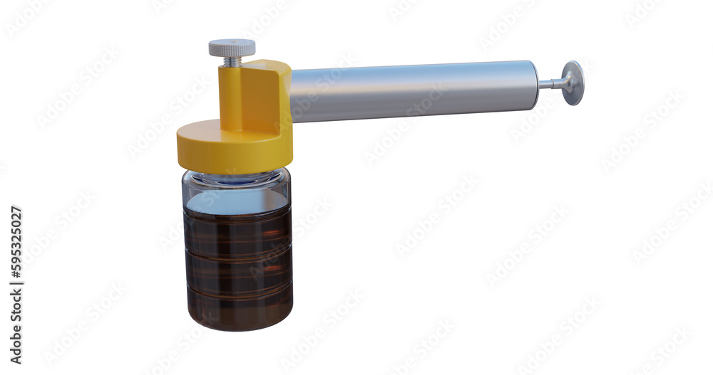 an illustration of a drawn oil sample in a clear jar, with a vacuum ...