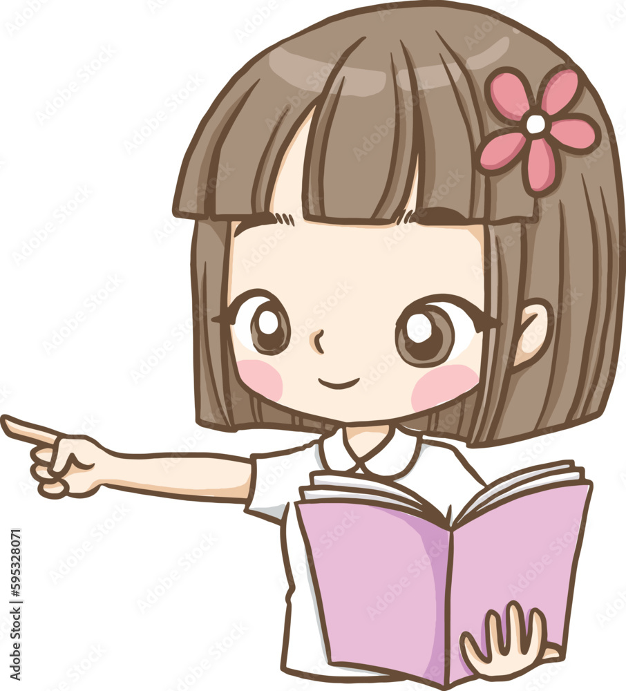 Girl reading book cartoon doodle kawaii anime coloring page cute ...