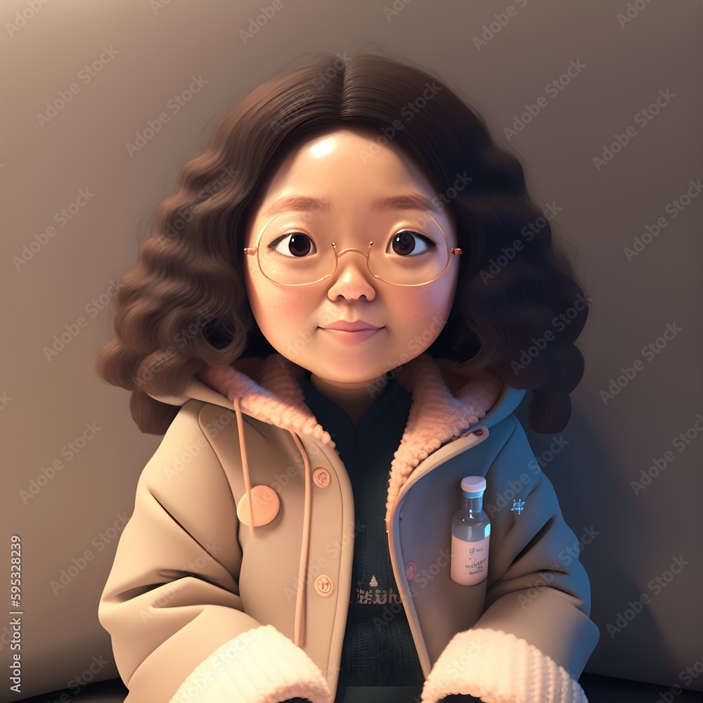 Super Cute Girl Ip By Popmart Claymorphism Brown Curly Hair Scenes In