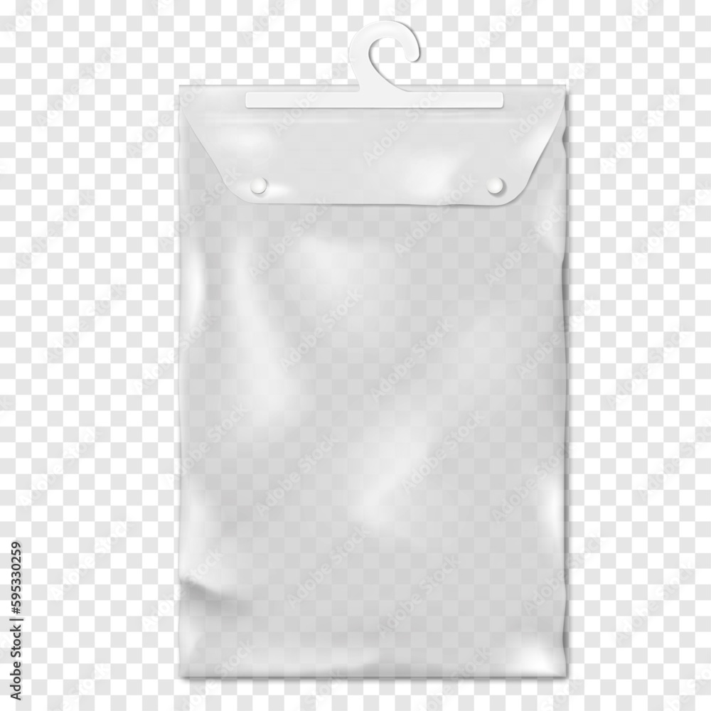 Clear PVC bag with snap button fastener and plastic hanging hook on ...