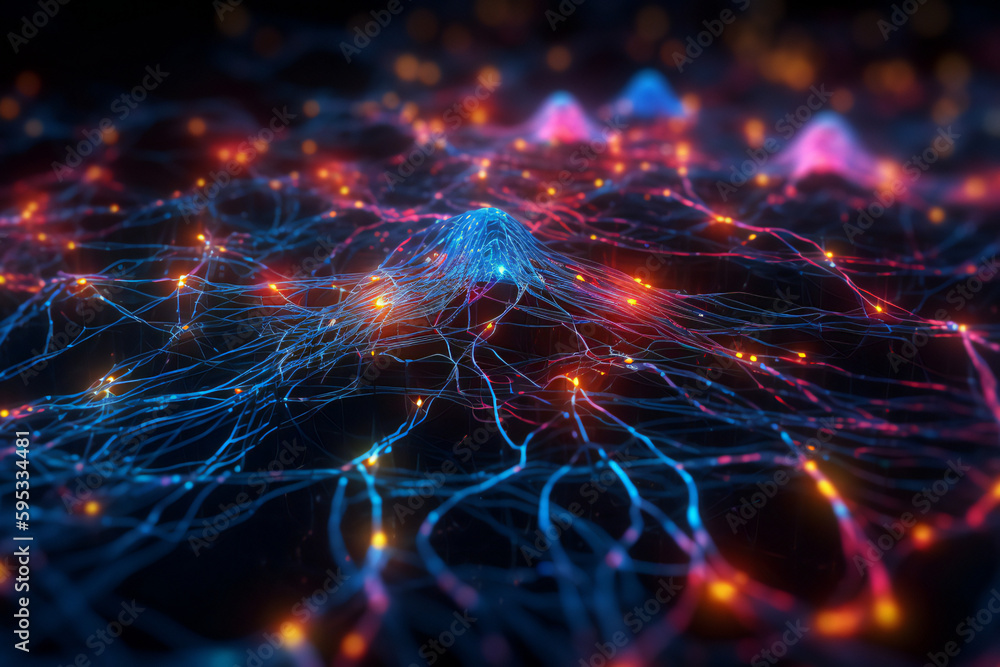 Advanced AI network with interconnected nodes and pathways, a neural ...