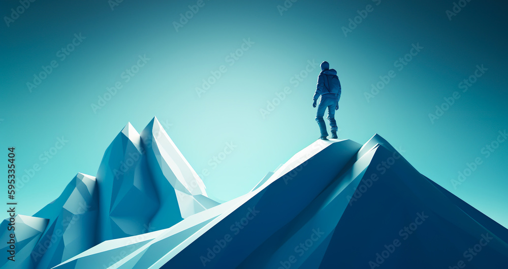 Goal to success for level up with person climbing on route slope to ...