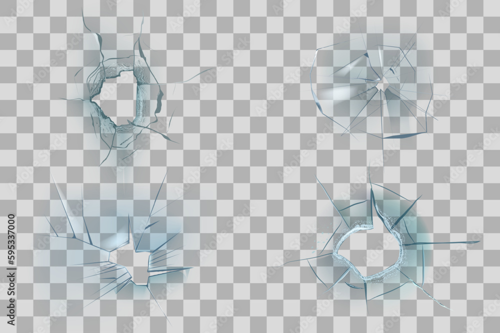 Ice or glass crack. Broken window, break from ball, hole after crush ...