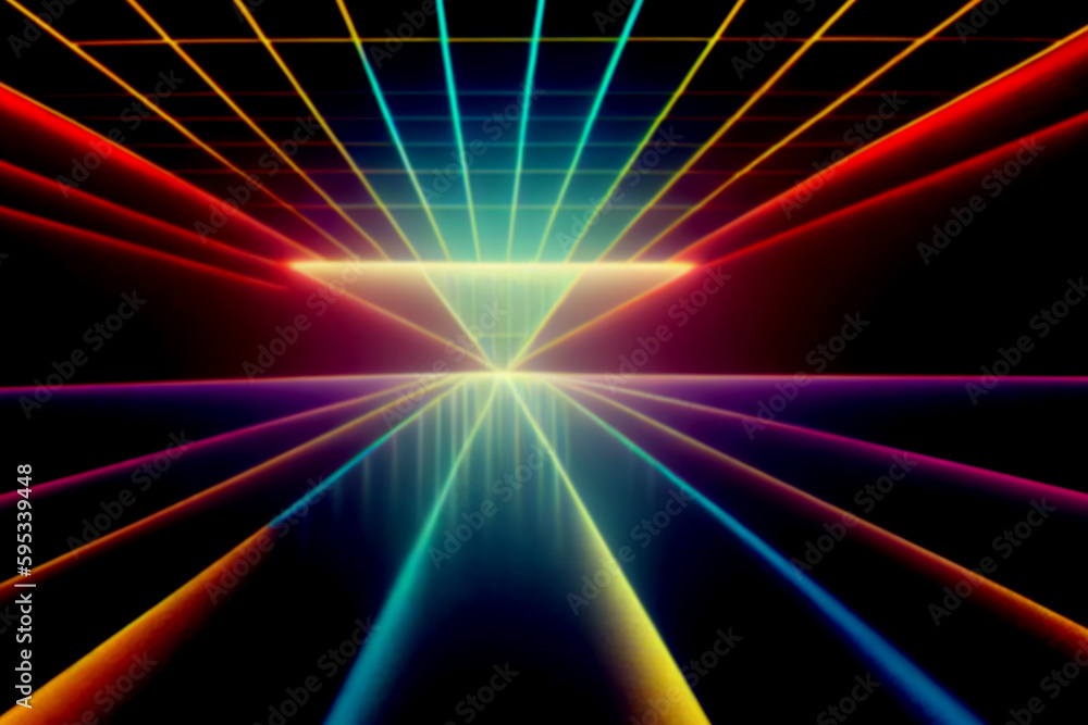 ภาพประกอบสต็อก Neon lights retro cyberpunk lasers and light overlays ...