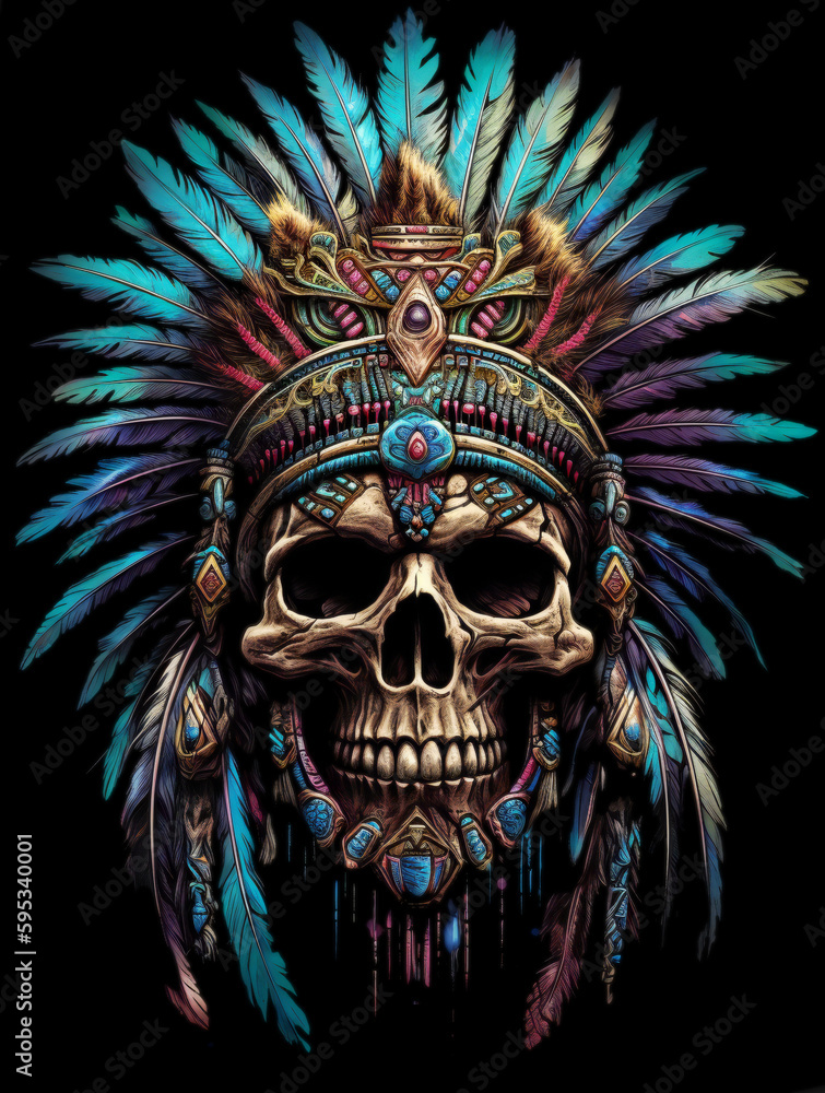 Native American Indian Warrior Skull with Headdress Stock Illustration ...