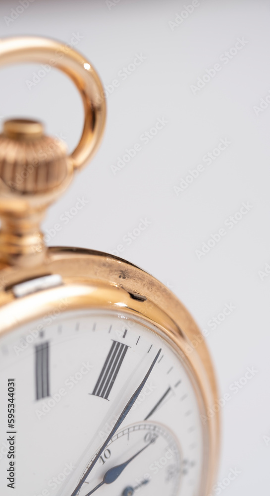 vintage gold pocket watch longines isolated on white background, pocket ...