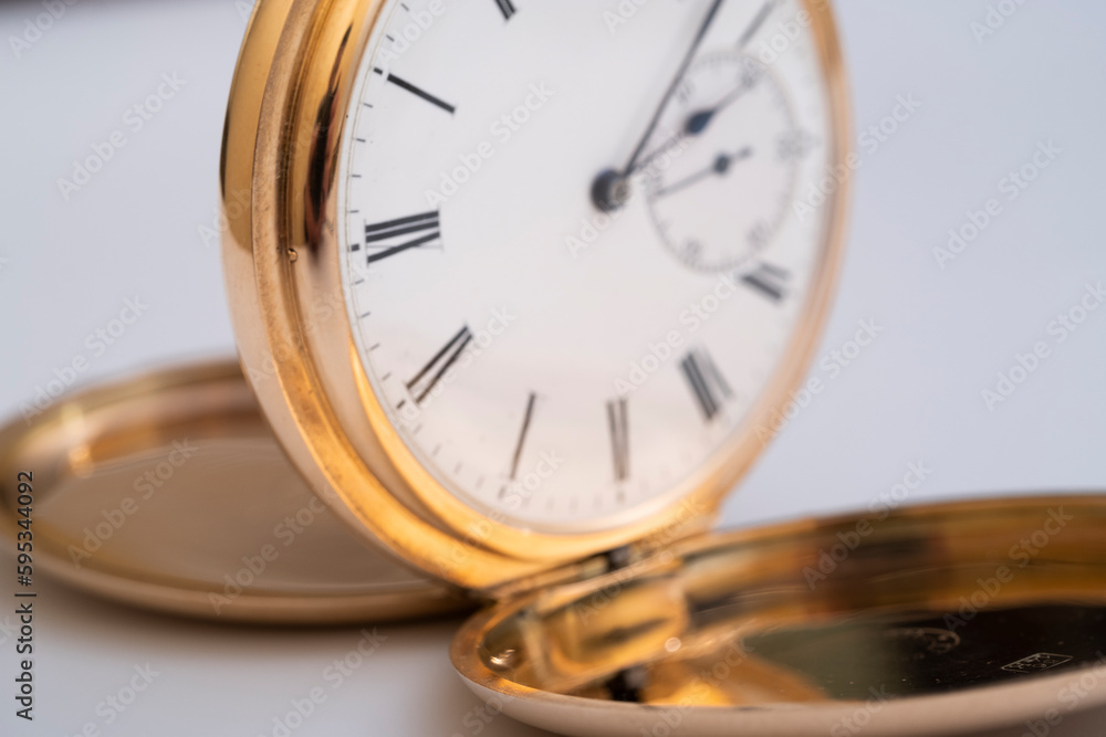 vintage gold pocket watch longines isolated on white background, pocket ...