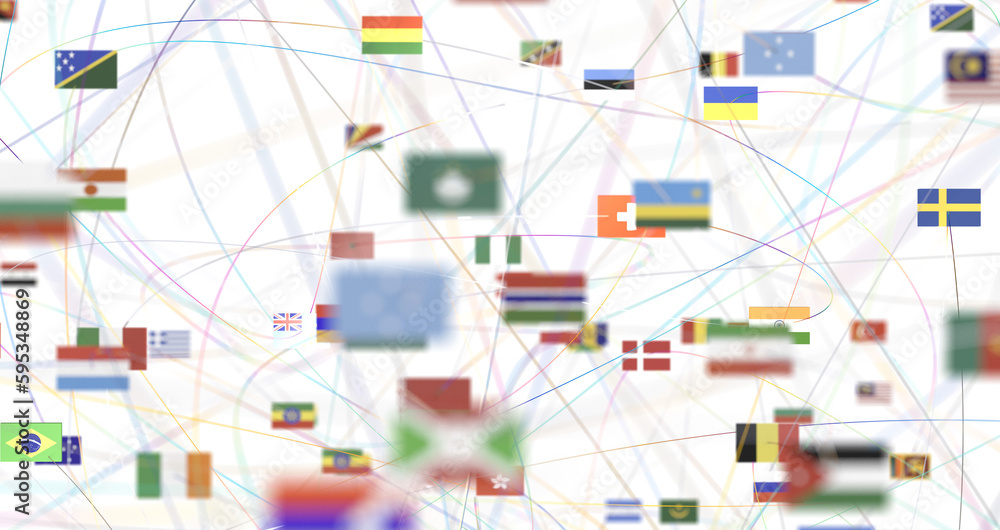 Connection lines Around map with all country flags, Futuristic ...