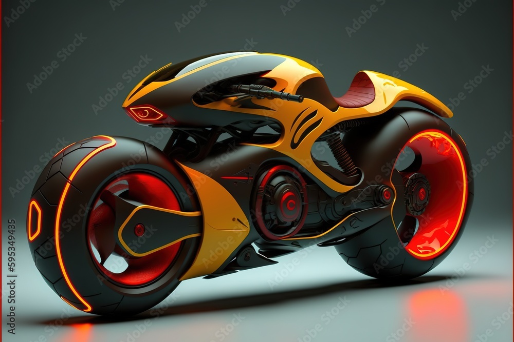 Futuristic sci-fi design yellow motorcycle model with hyper realistic ...