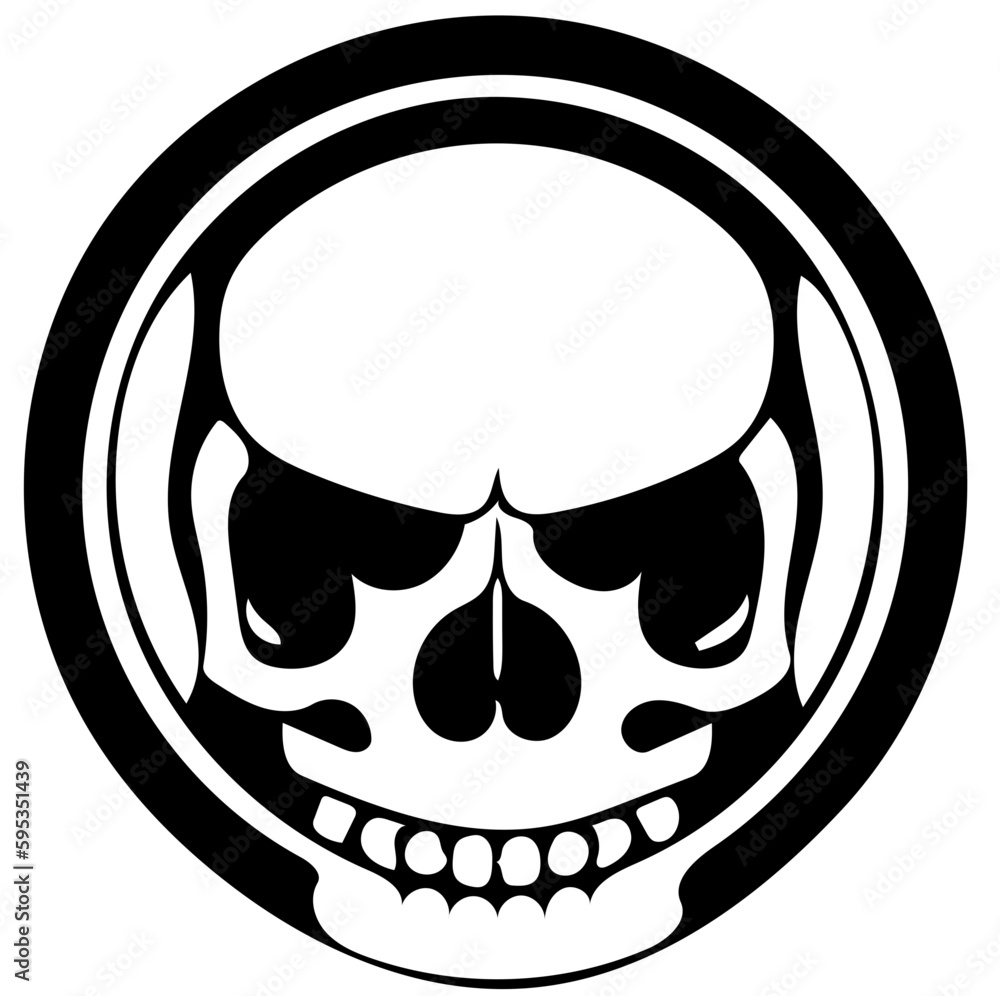Sci-fi skull logo design in black and white, vector illustration of an ...