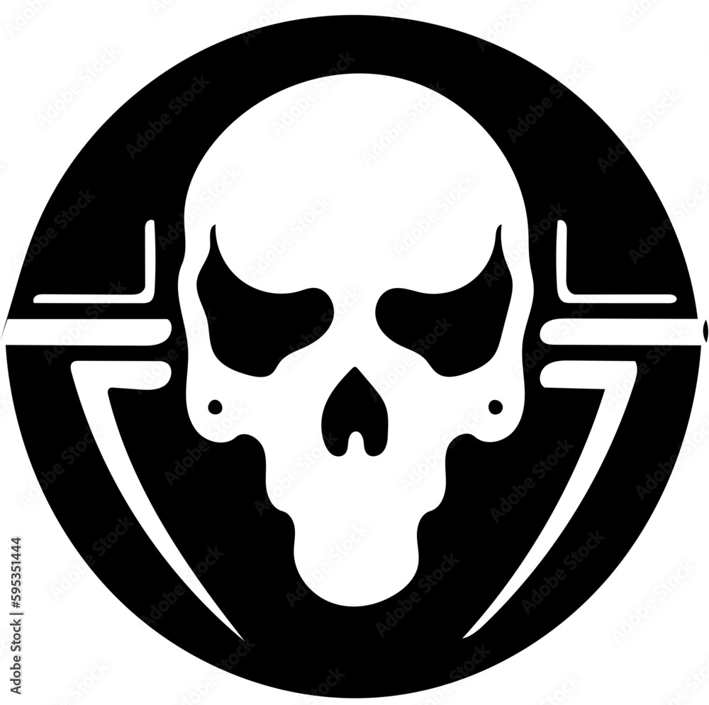 Sci-fi skull logo design in black and white, vector illustration of an ...