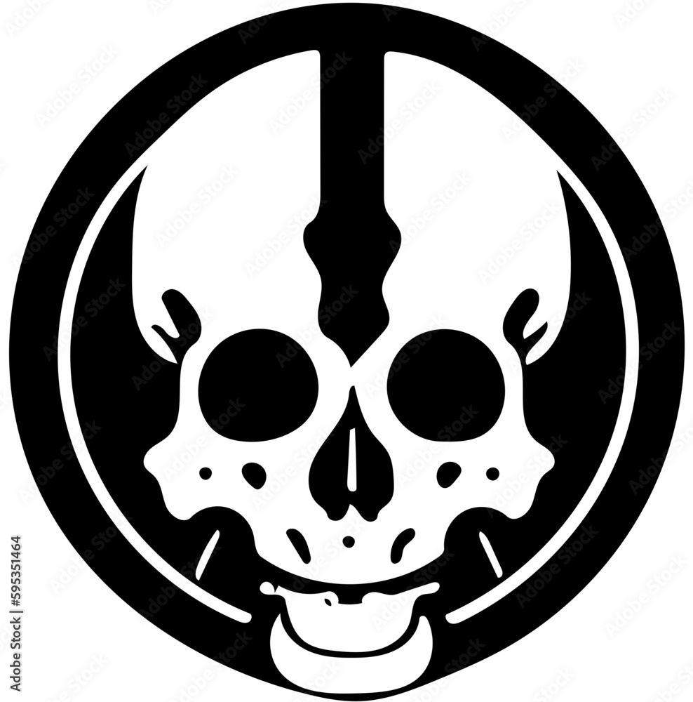Sci-fi skull logo design in black and white, vector illustration of an ...